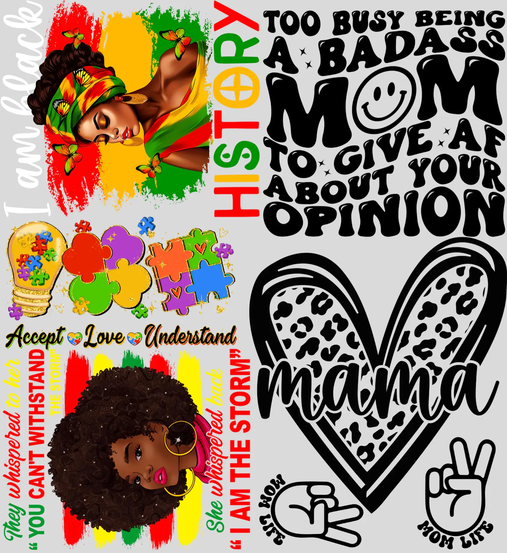 Black History & Autism Awareness DTF Gang Sheet | Bold Mom ...